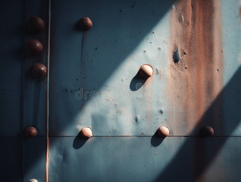 Distressed Metal Sheet with Rivets and Rust, Abstract Close-up Texture ...
