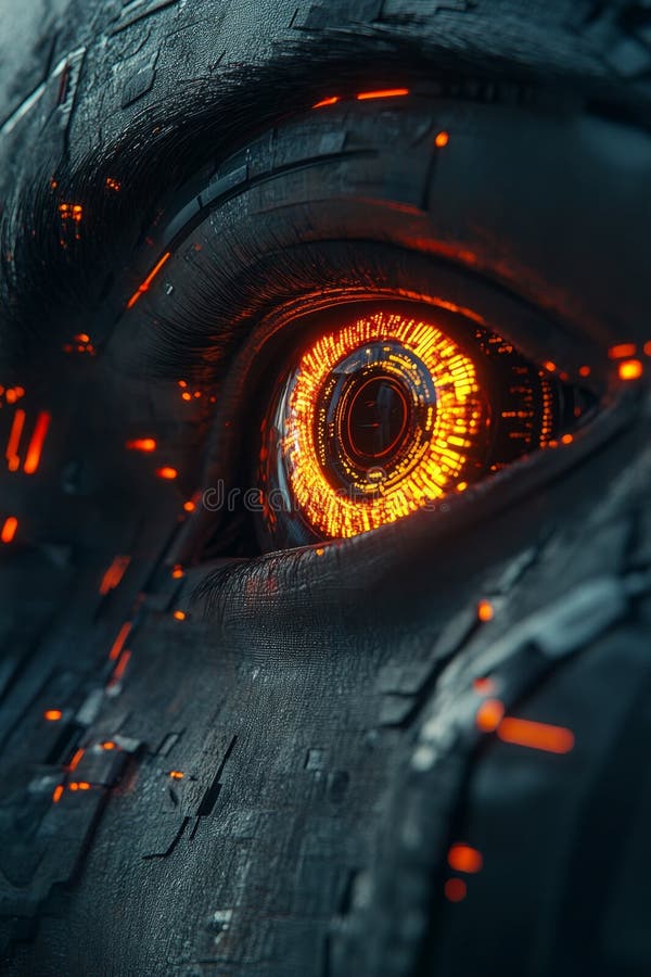 A Close-up Captures a Detailed Tech Eye Featuring Glowing Orange ...