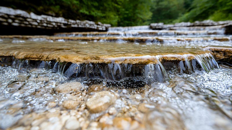 Closeup of Waterfall Cascading Over Rocks Stock Illustration ...