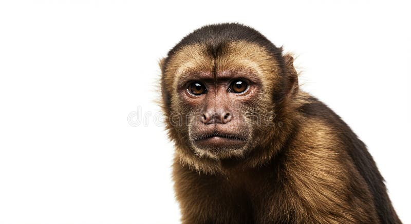 A Close-up of a Capuchin Monkey Against a White Background Shows Stock ...