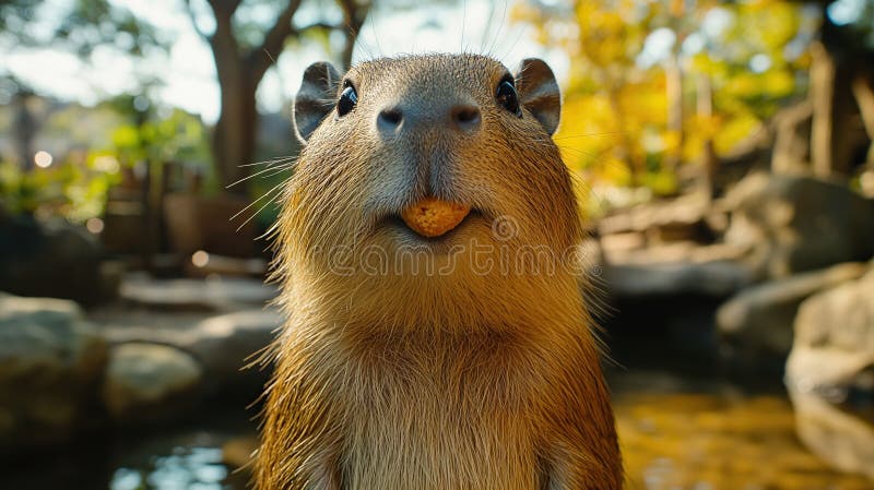 Close-up of a Capybara Eating a Treat, Outdoors Stock Illustration ...