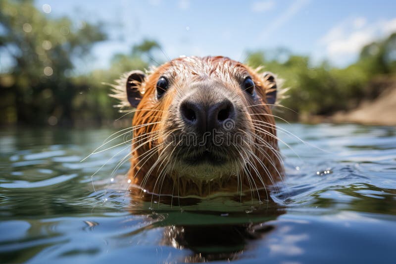 Close Up of a Capybara in the Water. Stock Image - Image of brown ...