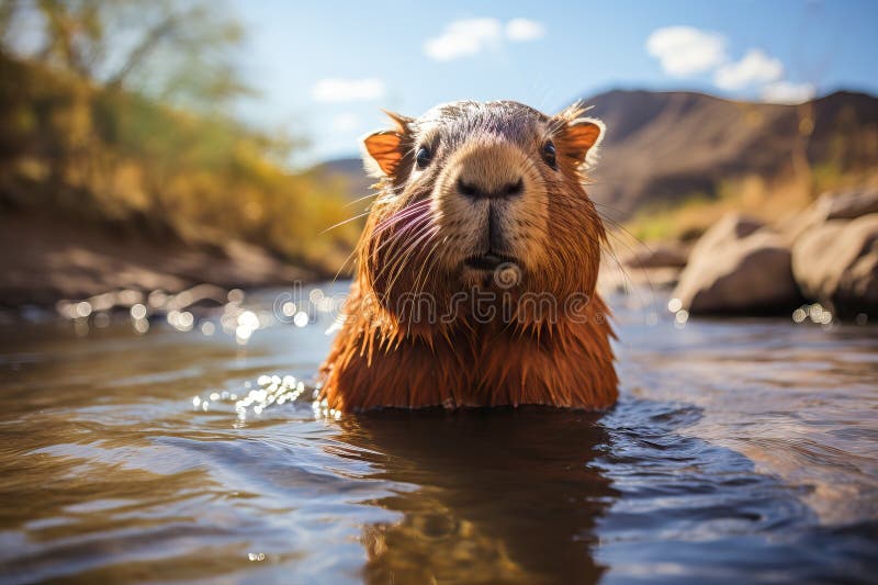 Close Up of a Capybara in the Water. Stock Photo - Image of forest ...
