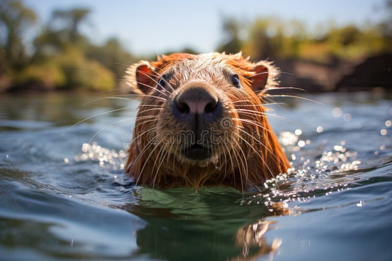 Close Up of a Capybara in the Water. Stock Image - Image of fauna ...