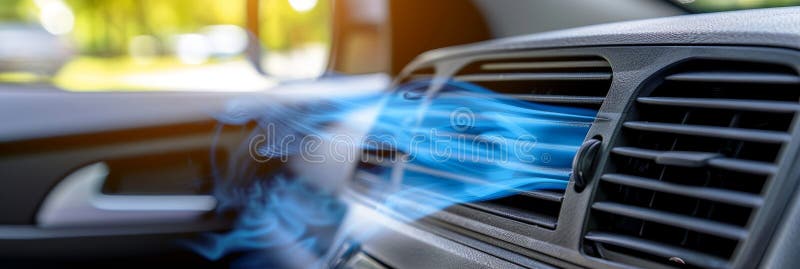 Close Up of Car Ac Vent with Blue Air Streams, Black Plastic Design ...