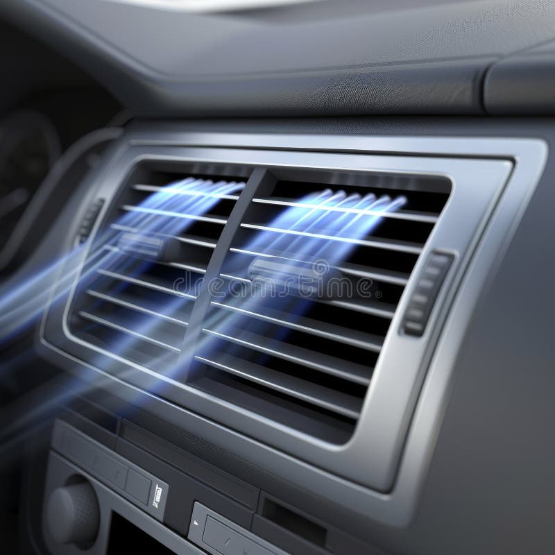 Close Up of Car Ac Vent Emitting Smooth Blue Air Streams from Black ...
