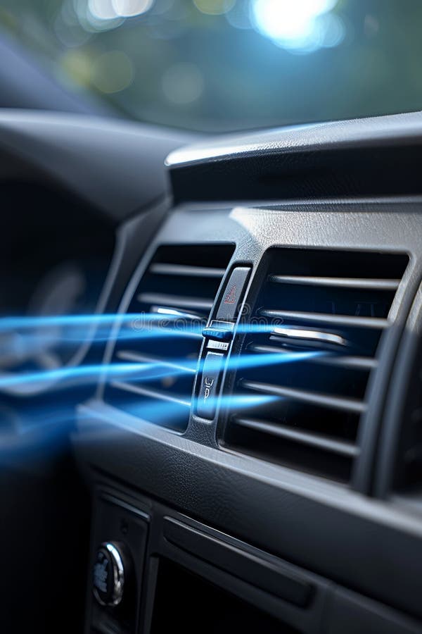 Close Up of Car Air Conditioning Vent with Smooth Blue Air Streams ...
