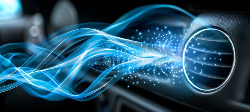 Close Up of Car Air Vent Emitting Refreshing Cool Blue Stream for ...