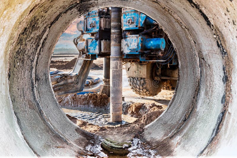 Close-up of a Car-based Drilling Rig at a Construction Site. Drilling ...