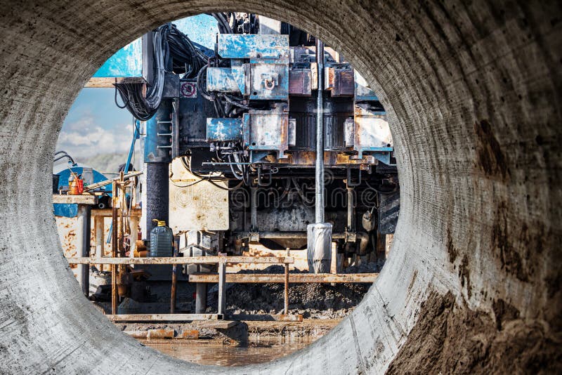 Close-up of a Car-based Drilling Rig at a Construction Site. Drilling ...