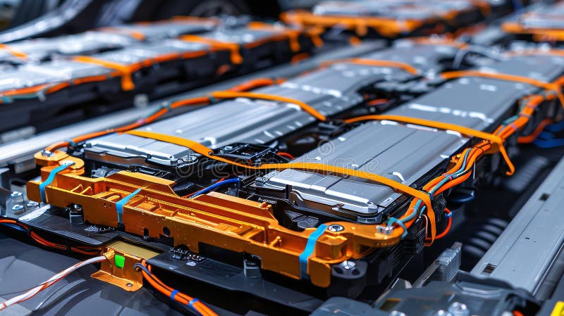 Close Up of Car Battery Module Cells, Automotive Electrical Components ...