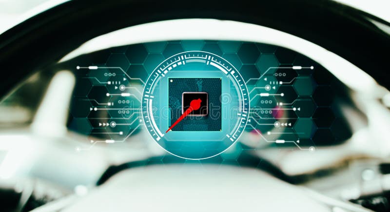 Close Up of Car Dashboard and Digital Interface. Speedometer with ...