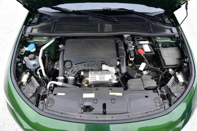 A Gasoline Engine in a Passenger Car Stock Image - Image of modern ...