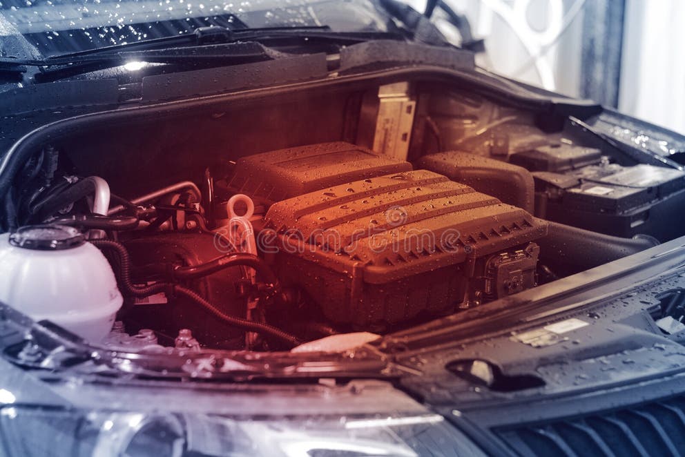 Close-up, Car Engine with Red Light, Concept of Engine Overheating ...