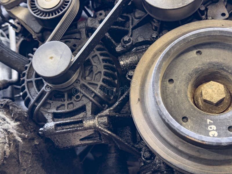 Close Up of Car Engine Showing Alternator and Drive Belts Stock Image ...