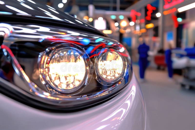 Close-up of Car Headlights in Vibrant Indoor Setting Stock Photo ...