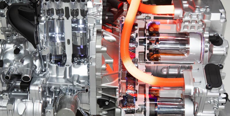 Close Up of Car Hybrid Engine. Hybrid Electric Car Engine Stock Image ...
