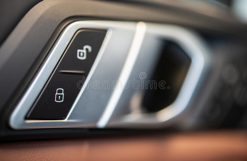 Close-Up of Car Lock Button and Interior Control for Secure Vehicle ...