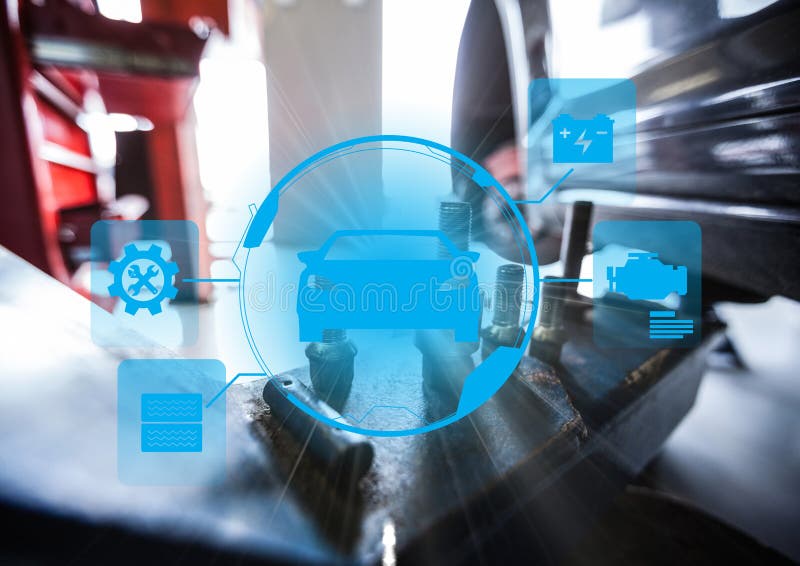 Close Up of Car Parts with Blue Interface Stock Illustration ...