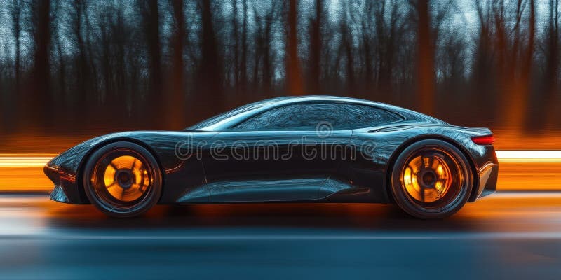 Close-Up of Car Racing Along Scenic Route at Night. Stock Illustration ...