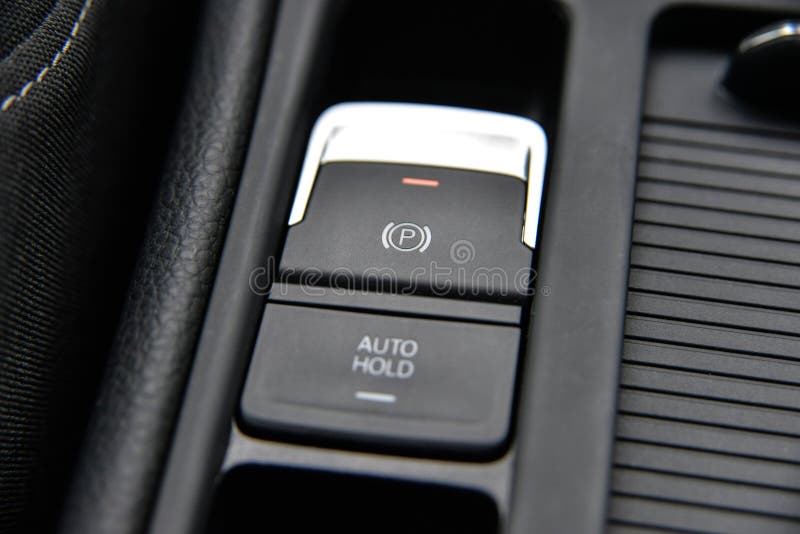 Close Up of Car S Electronic Parking Brake and Auto Hold Buttons Stock ...