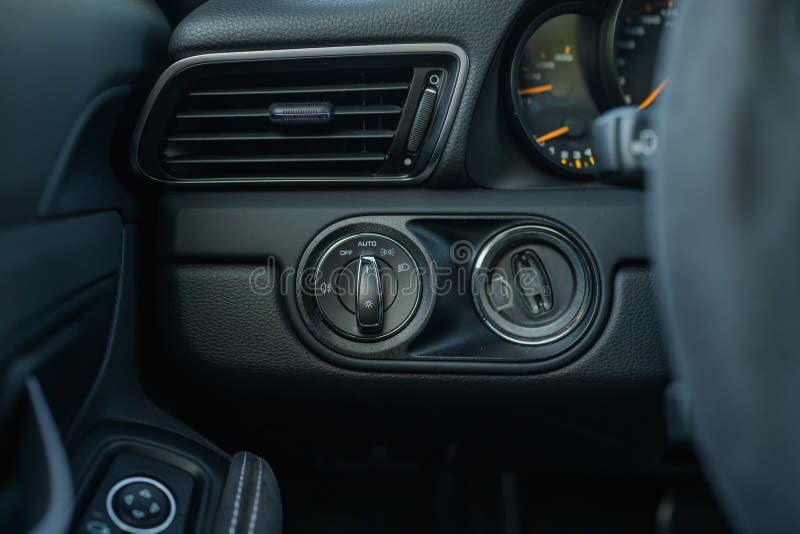 Close-up of a Car S Light Control Switch and Air Vent on the Dashboard ...