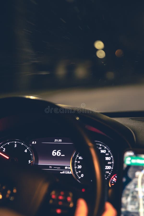 Close-up, Car Speed Indicators in a Car at Night. Stock Image - Image ...