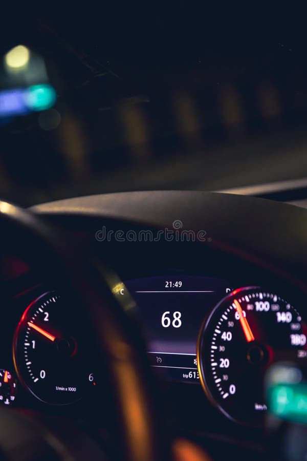 Close-up, Car Speed Indicators in a Car at Night. Stock Image - Image ...
