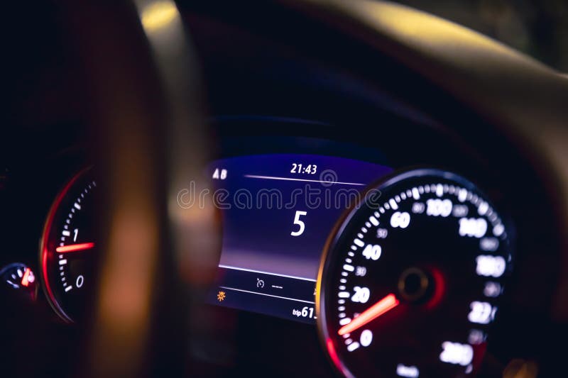 Close-up, Car Speed Indicators in a Car at Night. Stock Image - Image ...
