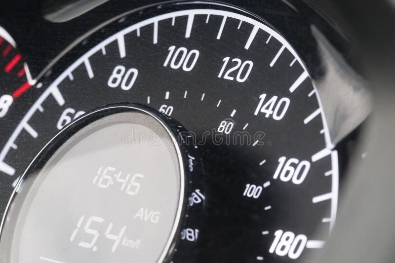 Close-up of Car Speedometer with Digital Display Showing Average Speed ...