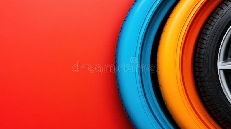Close-Up of Car Tire on Red Background with Copy Space Stock ...