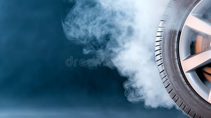 Close-up of Car Tire with Smoke and Motion Effect on Blue Background ...