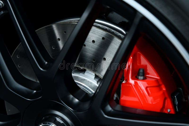 Close Up of a Car Wheel with Red Brake Stock Photo - Image of custom ...