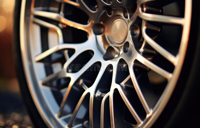 A Close Up of a Car Wheel with a Shiny Silver Rim, AI Stock ...