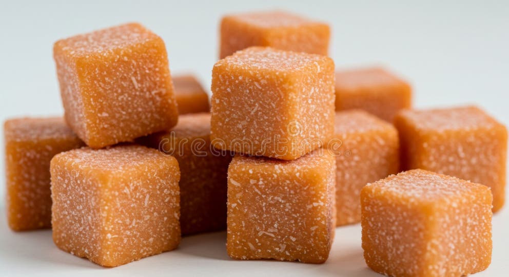 Close-up of Caramel Candy Cubes on White Background Stock Illustration ...