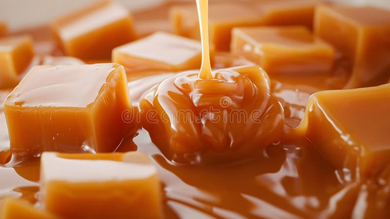 Close-up of Caramel Cubes in the Shape of a Pyramid Along Which Liquid ...