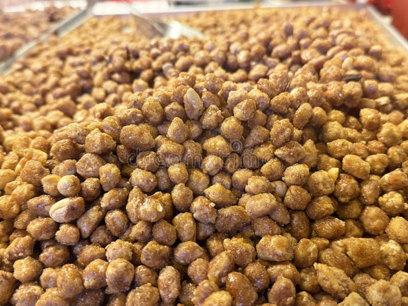 Close-up of Caramelized Peanuts in Pile at Food Market Stock Photo ...