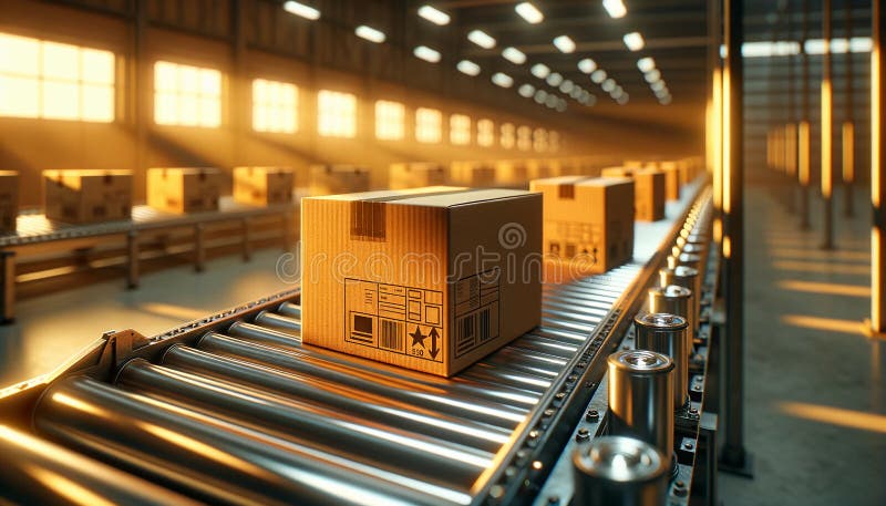 Close-up Cardboar Boxes Conveyor Belt Parcel Delivery Warehouse Sorting ...