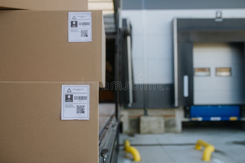 Close Up of Cardboard Boxes, Delivered Goods in Front of Warehouse ...