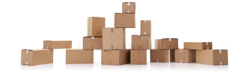 Close-up of Cardboard Boxes on White Background. Isolated Stack of ...
