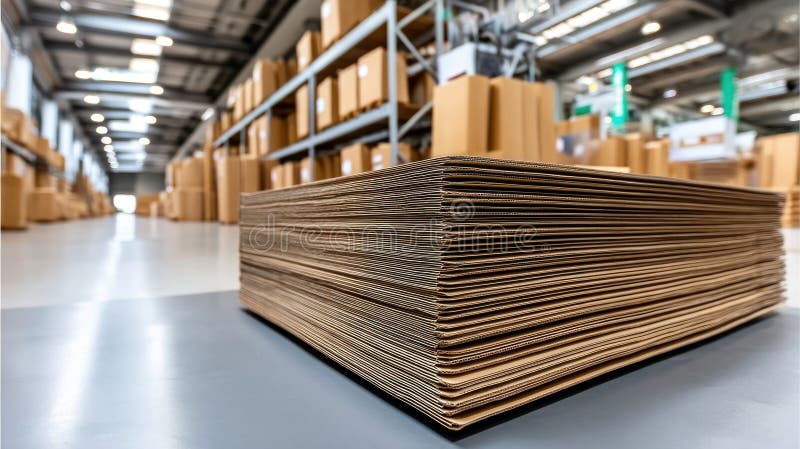Close-up of Cardboard Sheets in a Warehouse, with Boxes and Shelves ...