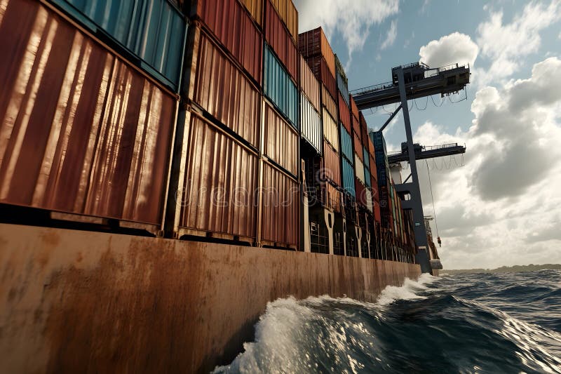 Close Up of a Cargo Ship with Containers on it Stock Image - Image of ...