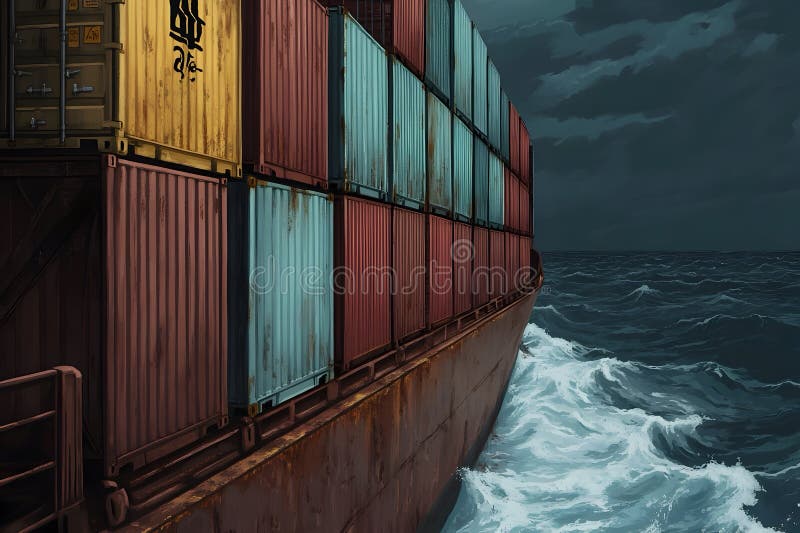 Close Up of a Cargo Ship with Containers on it Stock Photo - Image of ...