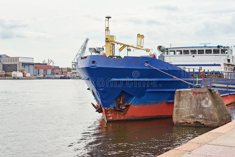 Close Up of Cargo Ship in the Port Stock Image - Image of cloud ...
