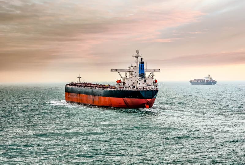 Close-up Cargo Ship for Transporting Ore Sailing Offshore Stock Photo ...