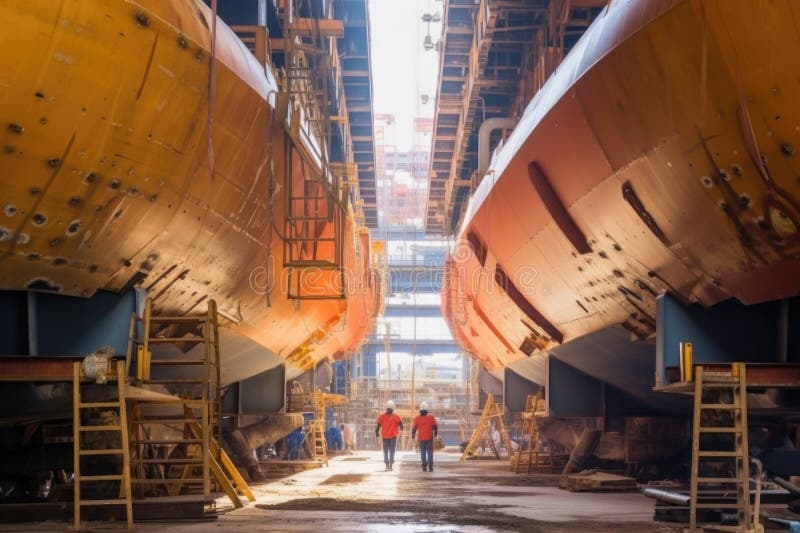 Close-up of Cargo Ships Funnel Under Fabrication at Shipyard Stock ...