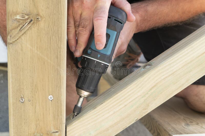 Close Up of a Carpenter with Drilling Machine Construction Tool Stock ...