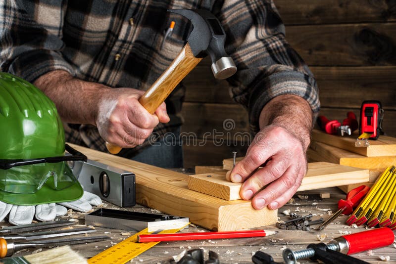 Carpenter at Work on Wooden Boards. Carpentry Stock Photo - Image of ...