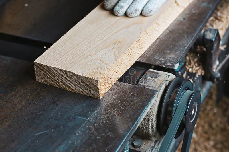 Close Up Carpenter Process of Wood Processing on the Machine, Planting ...