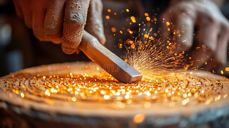 Close-up of a Carpenter S Hand Striking a Chisel with a Mallet ...
